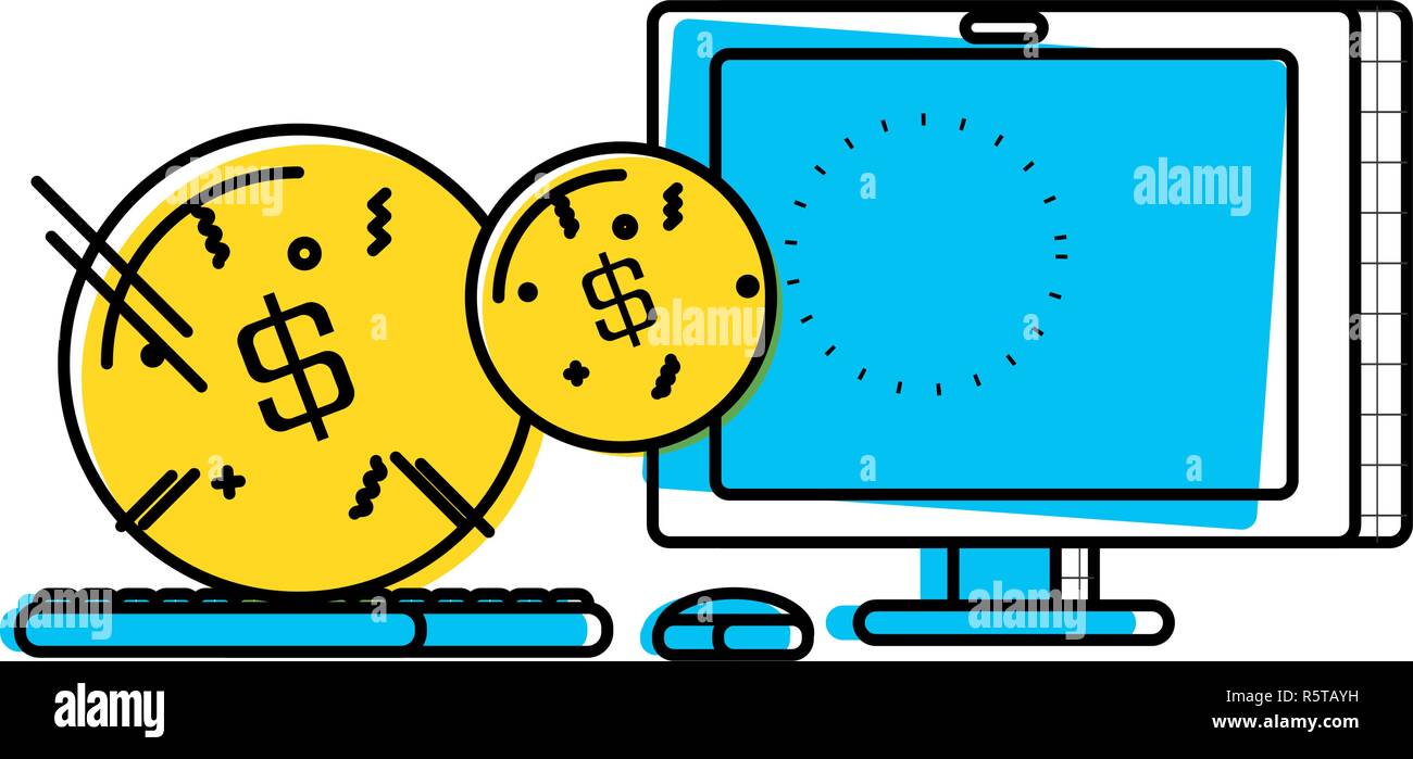 desktop computer with coin dollar vector illustration design Stock ...