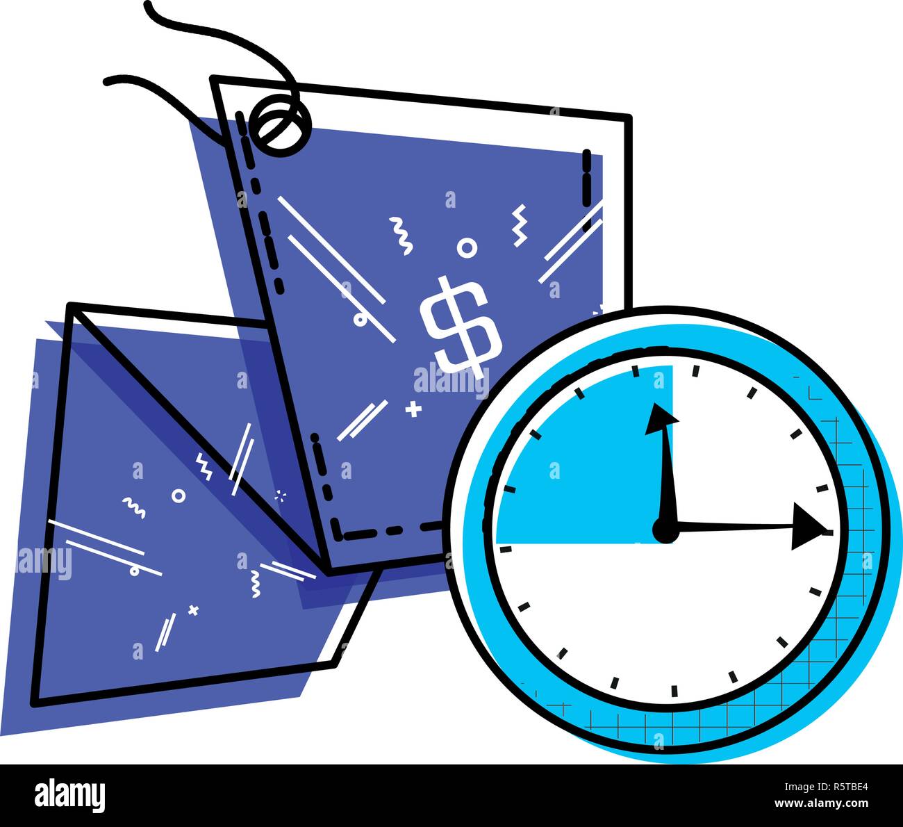 clock time with commercial tag hanging vector illustration design Stock ...