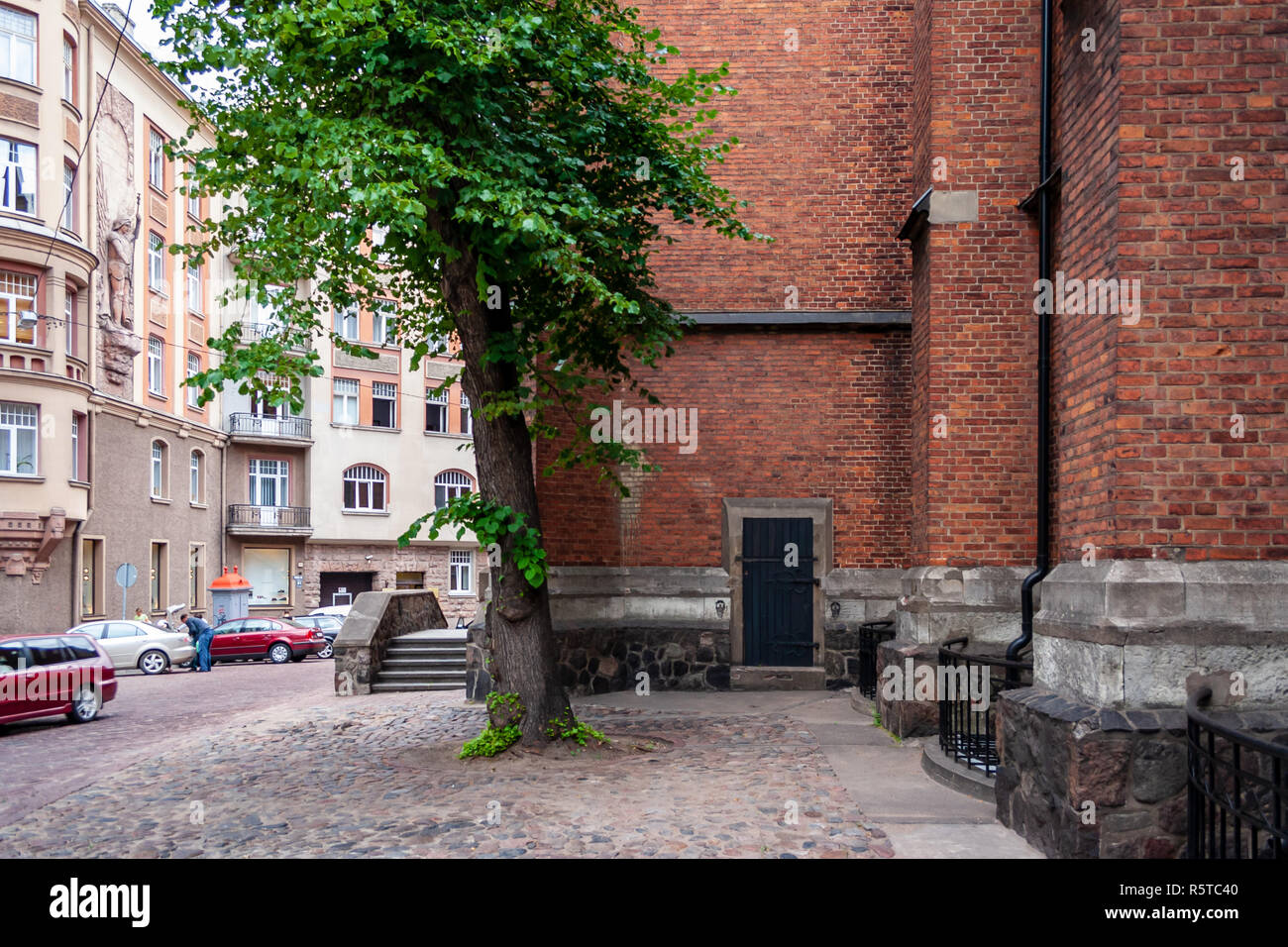 old stone and red brick church details, architecture elements Stock ...