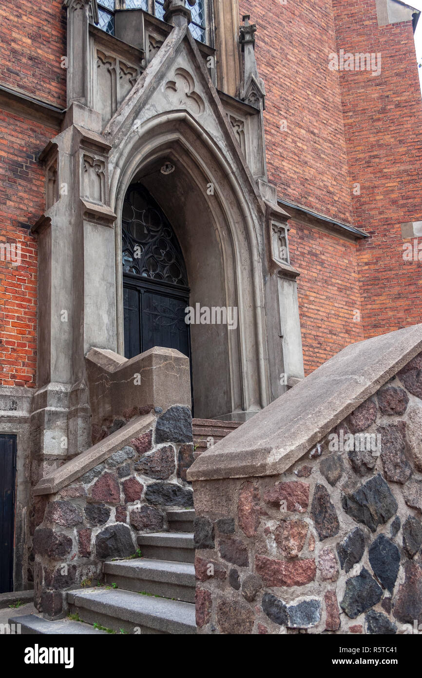 old stone and red brick church details, architecture elements Stock ...
