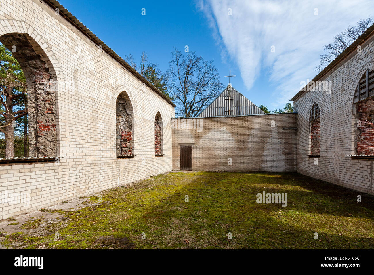 old stone and red brick church details, architecture elements Stock ...