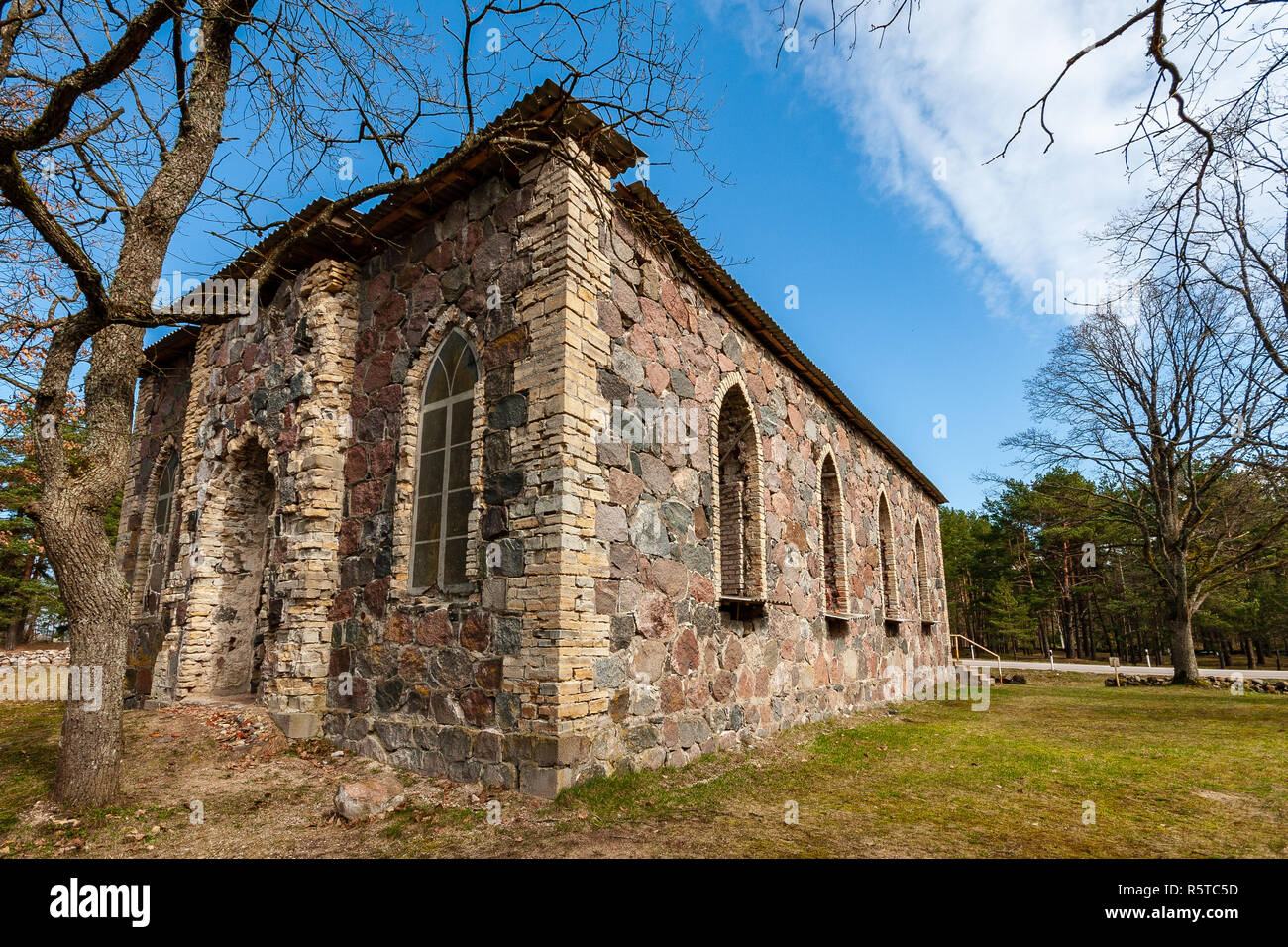 old stone and red brick church details, architecture elements Stock ...