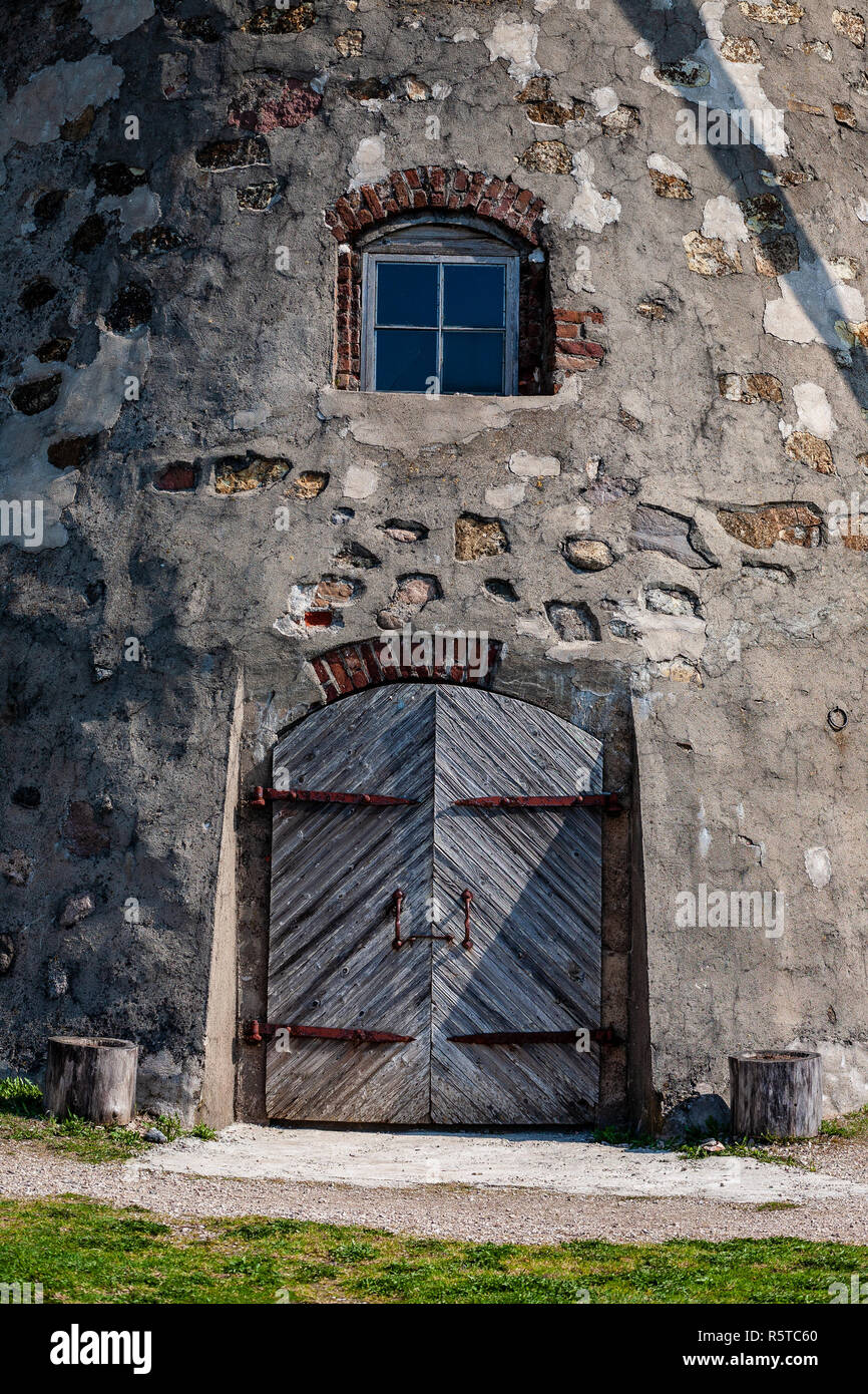 old stone and red brick church details, architecture elements Stock ...