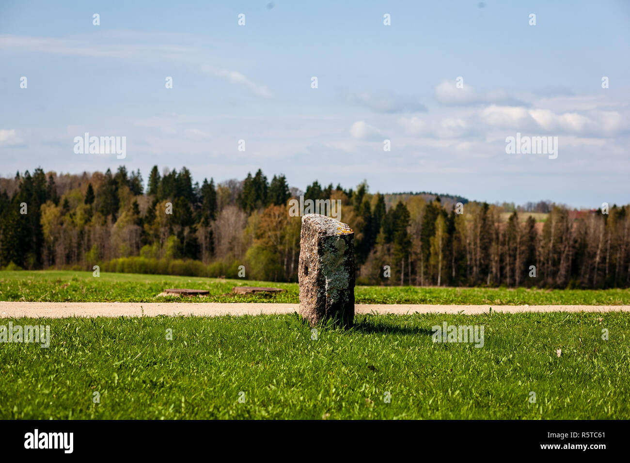 large granite rock single in nature environment isolated from other ...