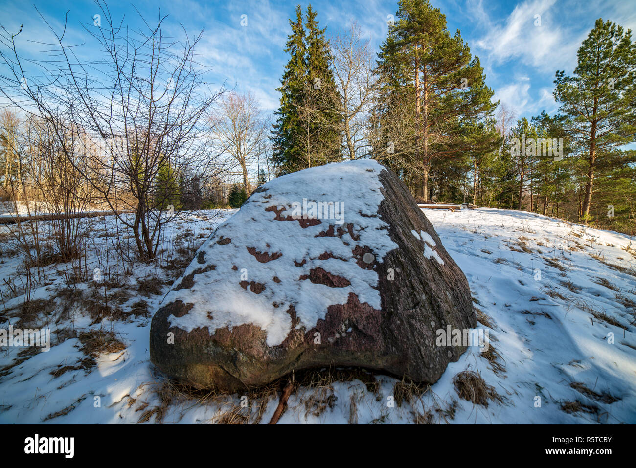 large granite rock single in nature environment isolated from other ...