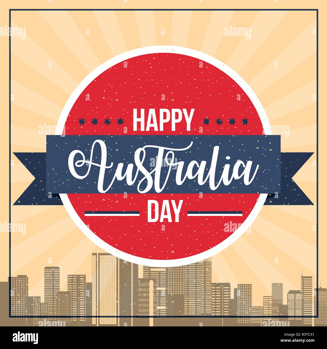 happy australia day sticker ribbon decoration city frame vector ...