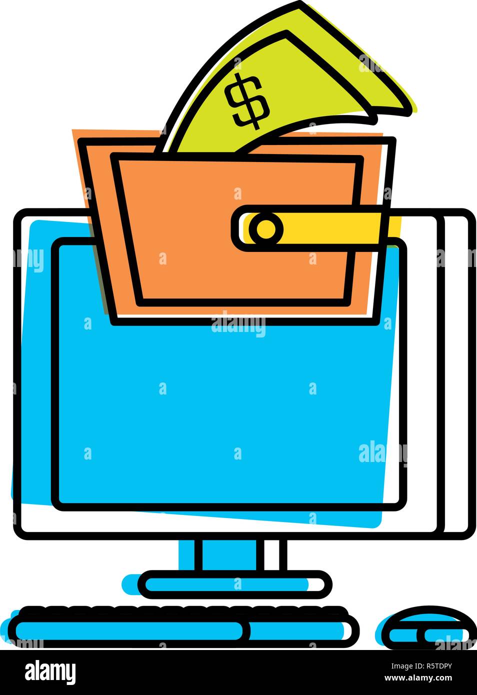 desktop computer with wallet vector illustration design Stock Vector ...