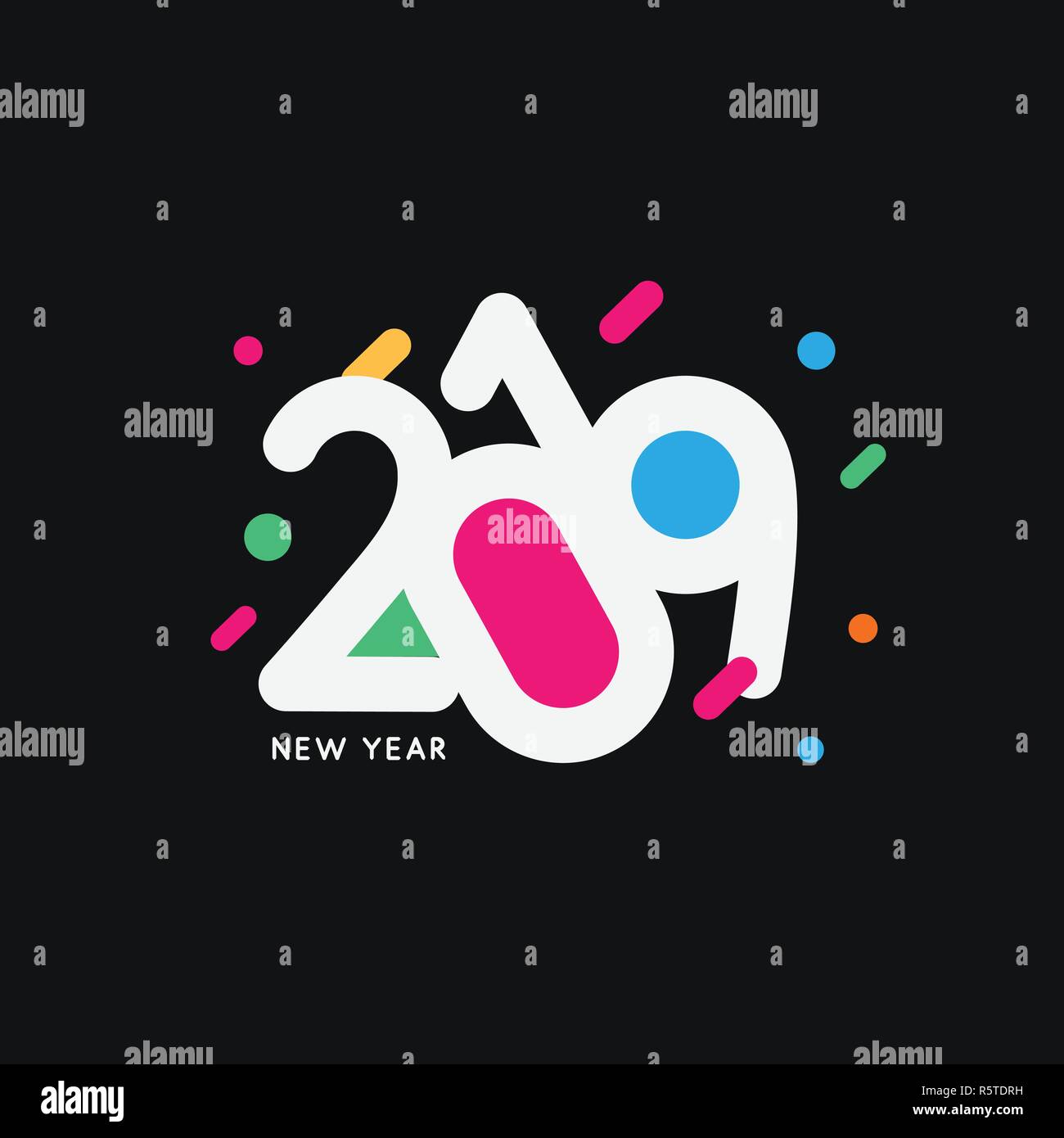 Creative Colorful Happy New Year 2019 design logo on black background ...