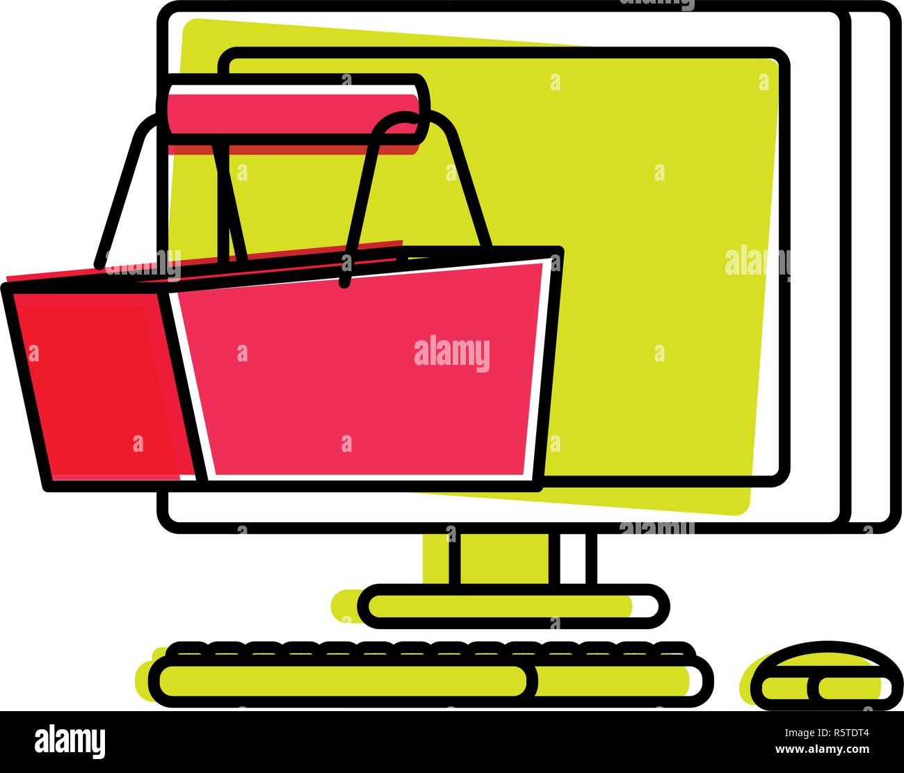 desktop computer with basket shopping vector illustration design Stock ...