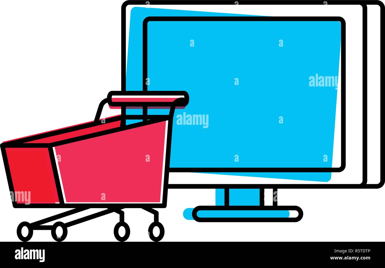 desktop computer with cart shopping vector illustration design Stock ...