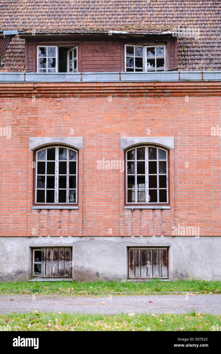 old stone and red brick church details, architecture elements Stock ...