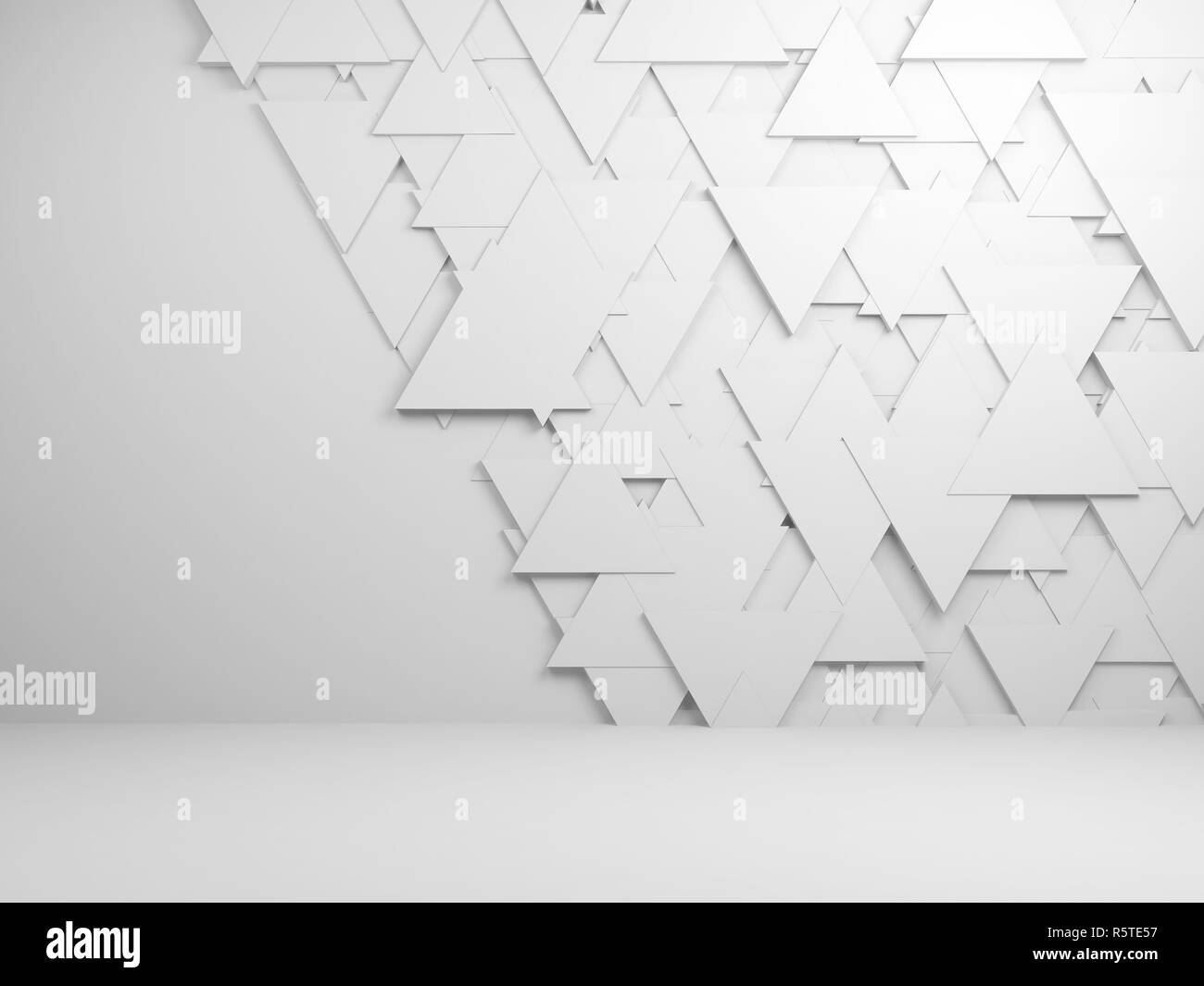 Abstract empty white interior background with random triangles tiling ...