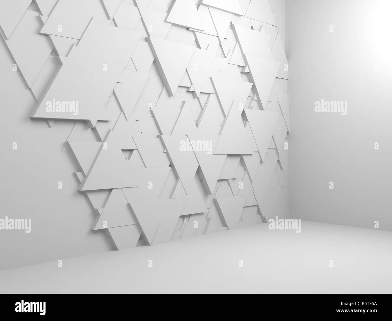 Abstract empty white interior background with random triangles tiling ...
