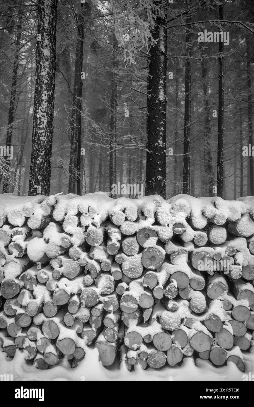 Log pile background Black and White Stock Photos & Images - Alamy