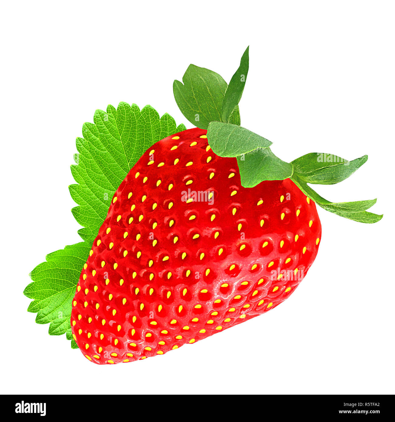 One strawberry with leaf isolated on white background Stock Photo - Alamy