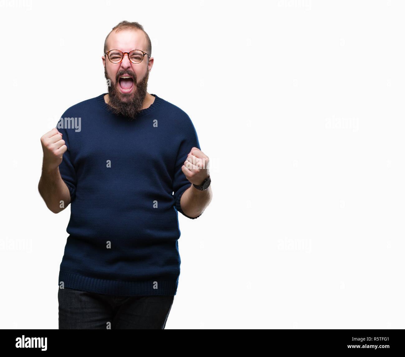 Young caucasian hipster man wearing sunglasses over isolated background ...