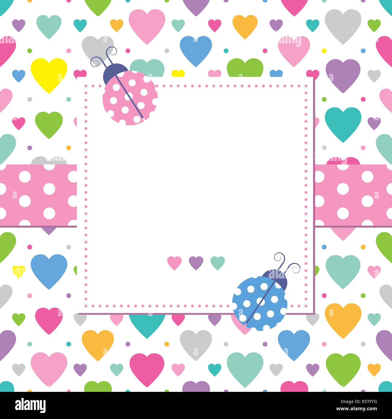 Pink and blue ladybugs on white label, with polka dot ribbon and ...