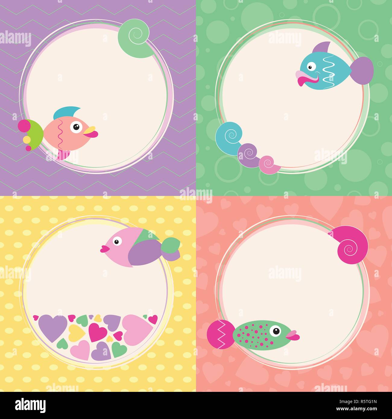 Colorful cartoon fish greeting cards collection Stock Vector Image ...