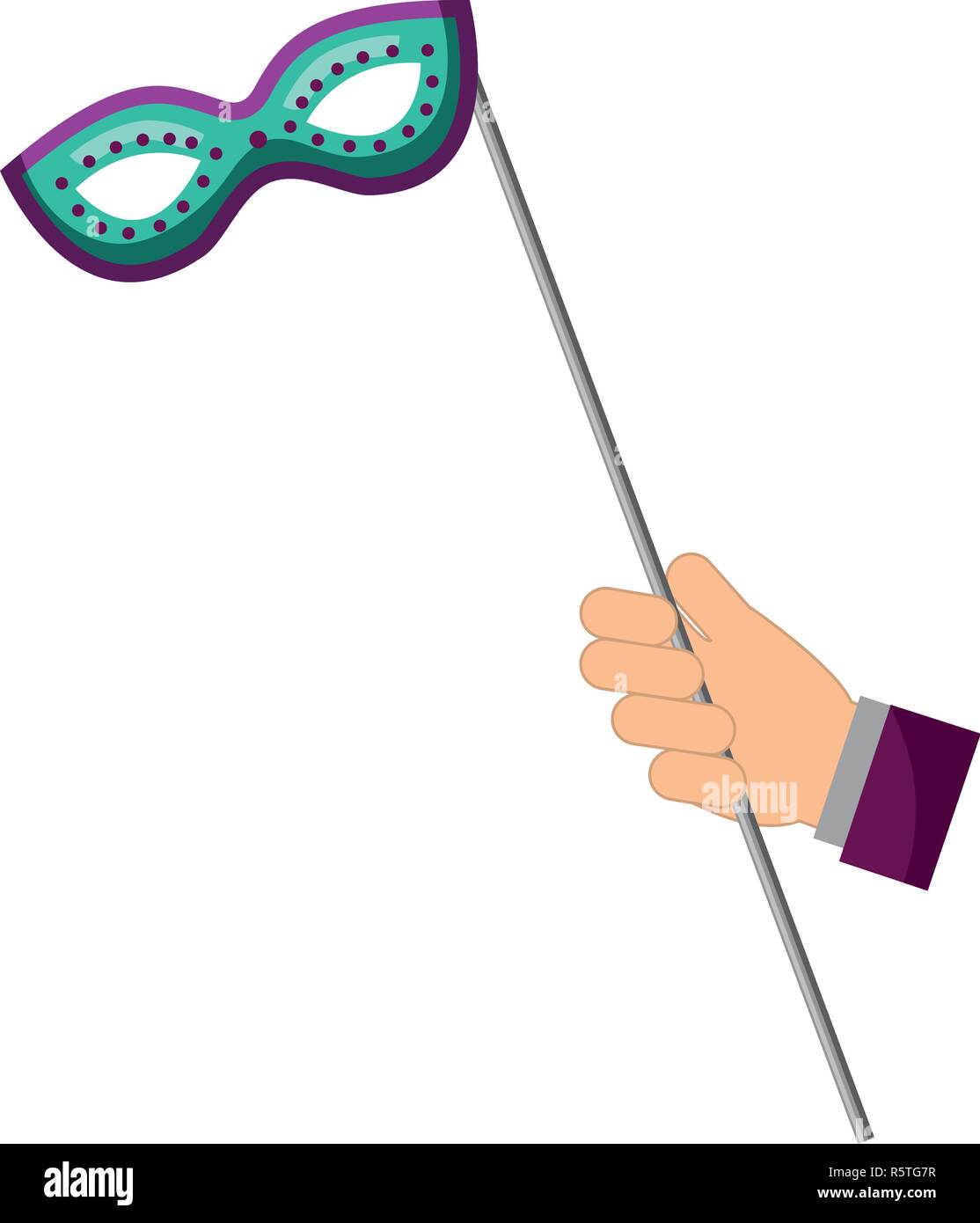hand with mask carnival celebration in stick vector illustration design ...