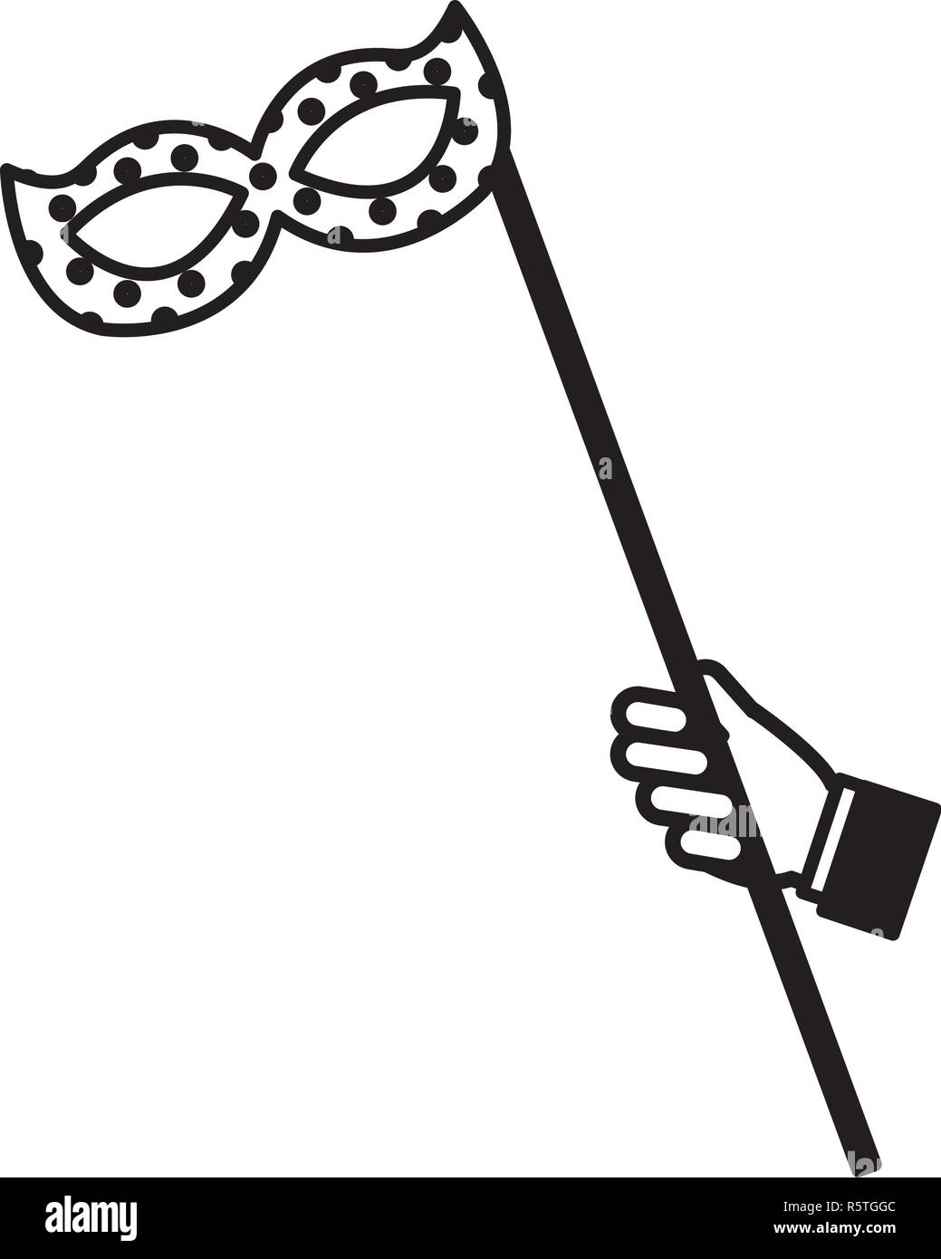 hand with mask carnival celebration in stick vector illustration design ...