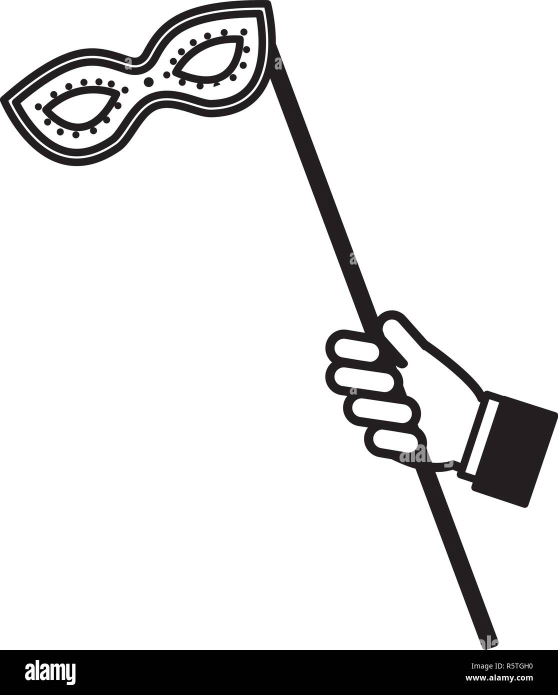 hand with mask carnival celebration in stick vector illustration design ...
