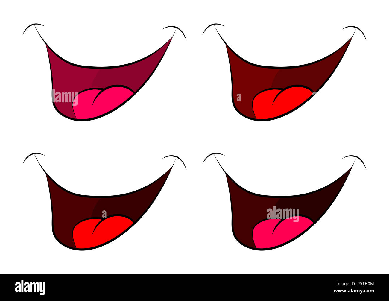 Cartoon Smile Set Mouth Lips With Teeth And Tongue Vector Illustration Isolated On White