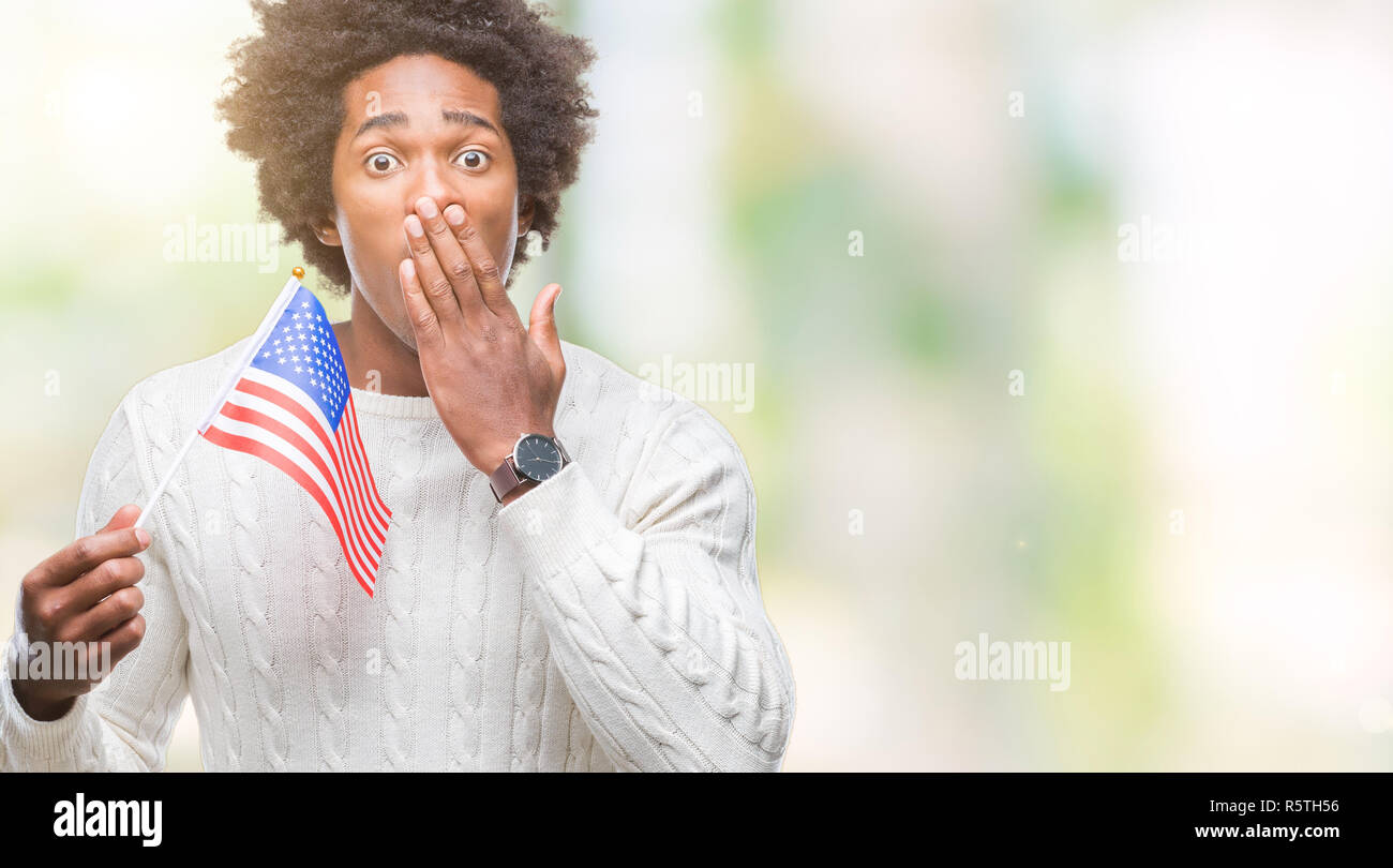 Afro american man flag of United States of America over isolated ...