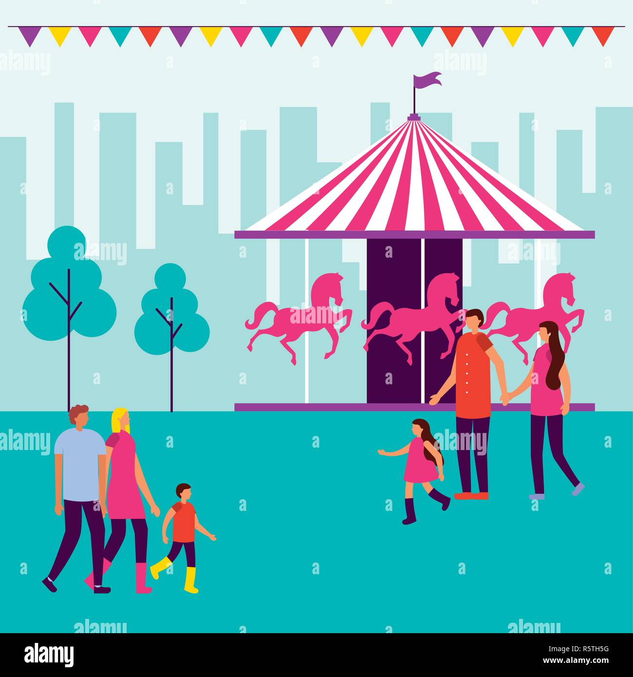 fair carousel people park outdoor vector illustration Stock Vector ...