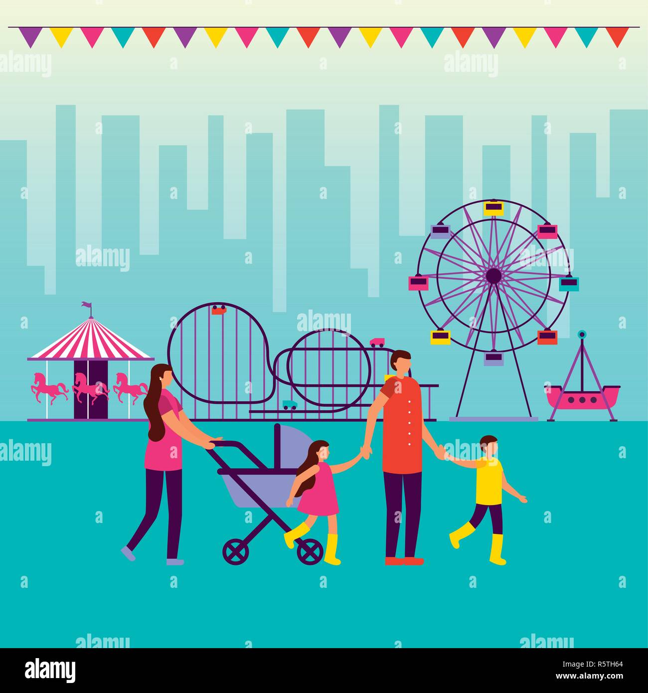 fair family walking attractions city vector illustration Stock Vector ...