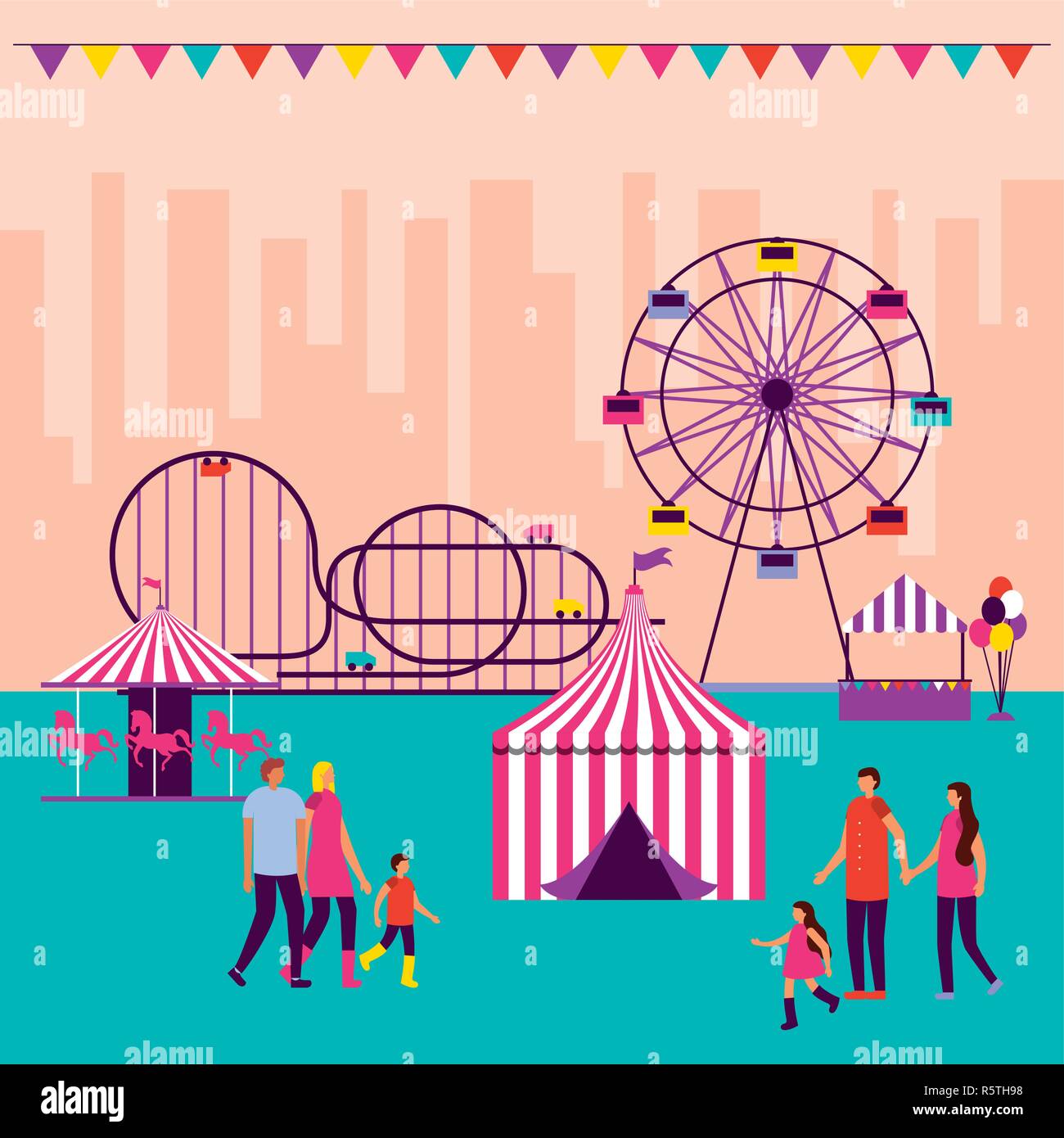 circus fair pennants attractions people vector illustration Stock ...