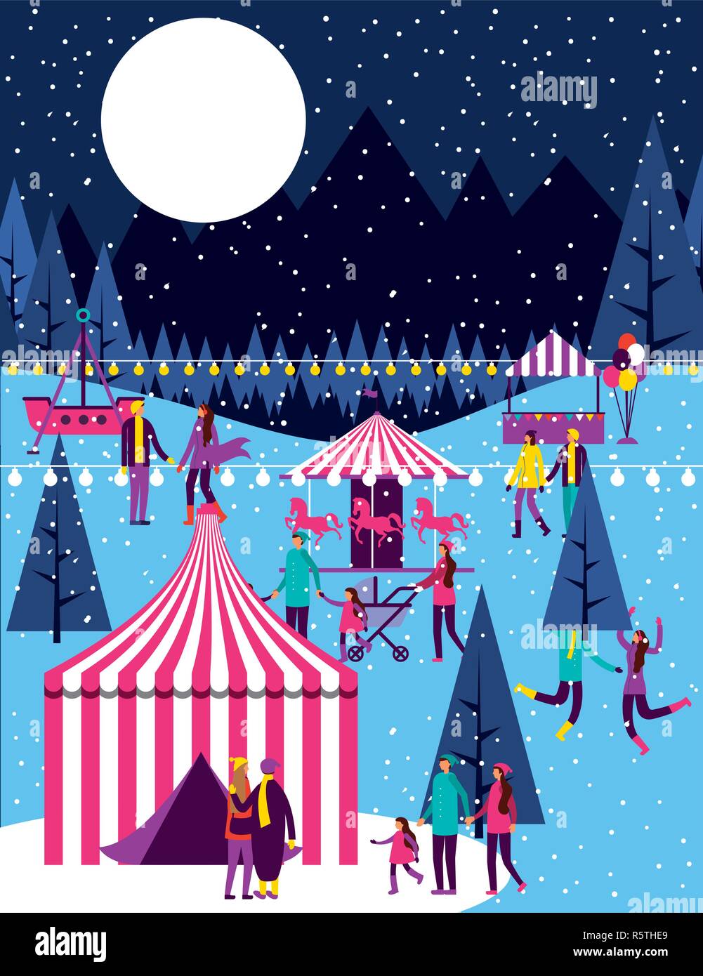fair booths moon winter snow vector illustration Stock Vector Image ...