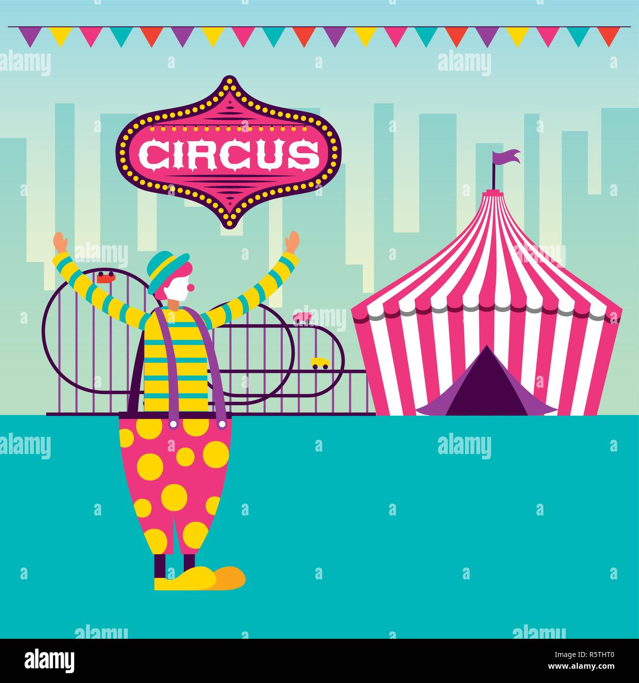 circus fun pennants clown roller coaster vector illustration Stock ...