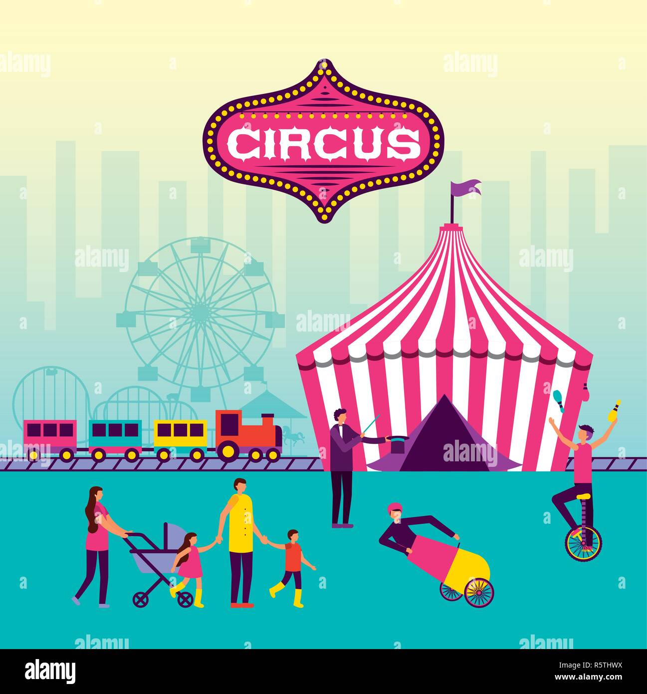 circus fun tent train attractions acrobast vector illustration Stock ...