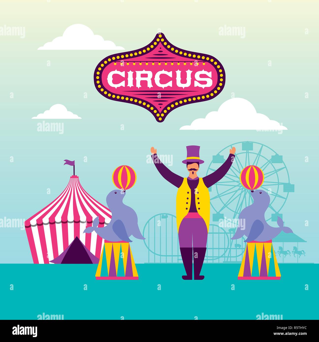 circus fun fair seals balls acrobat tent vector illustration Stock ...