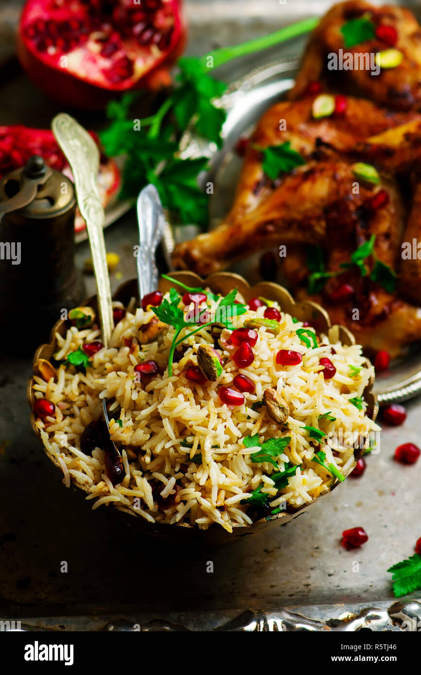 Persian Honey Glazed Chicken and Jeweled Rice. .selective focus Stock ...