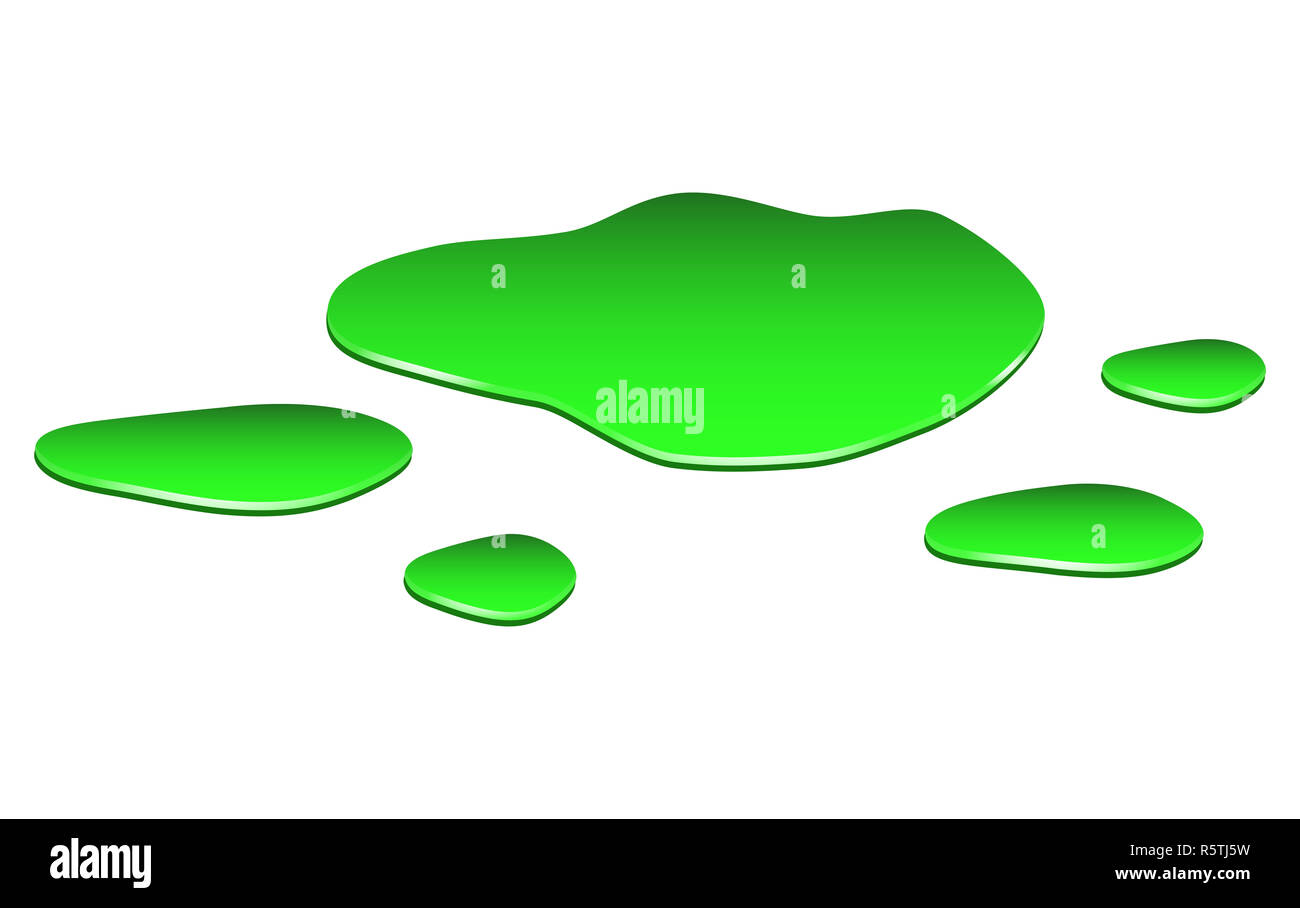 Puddle of toxic substance spill. Green chemical stain, plash, drop ...