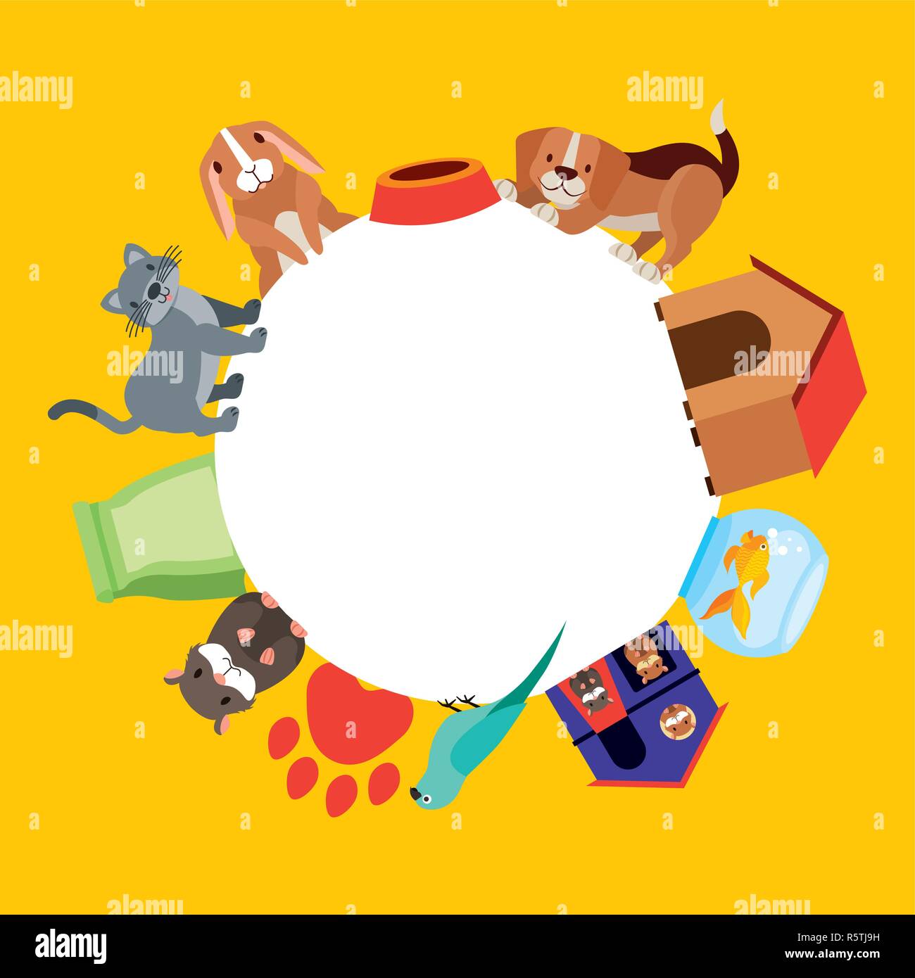 pet and veterinary dog cat hamster paw bird house vector illustration ...