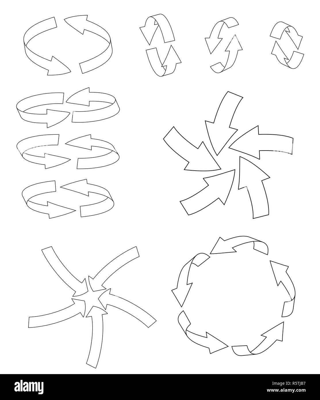 Arrow symbol cycle outline, curved icon business concept set . Vector ...