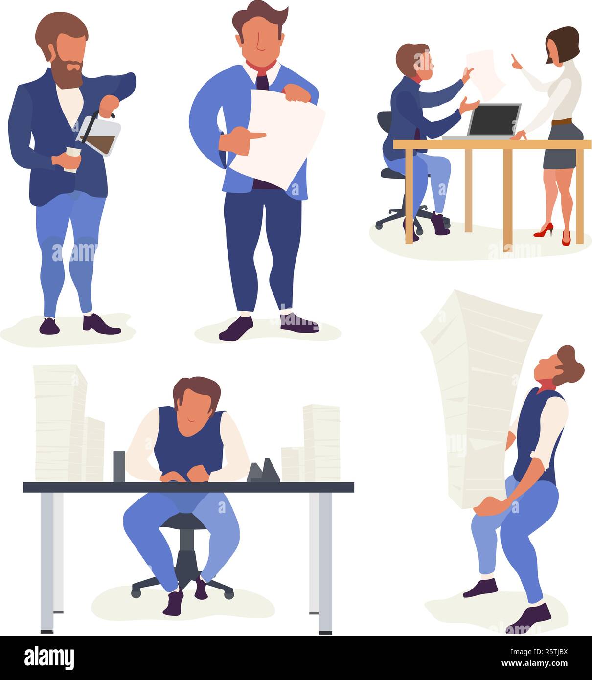 Large set of office life scenes with trendy colorful flat characters ...