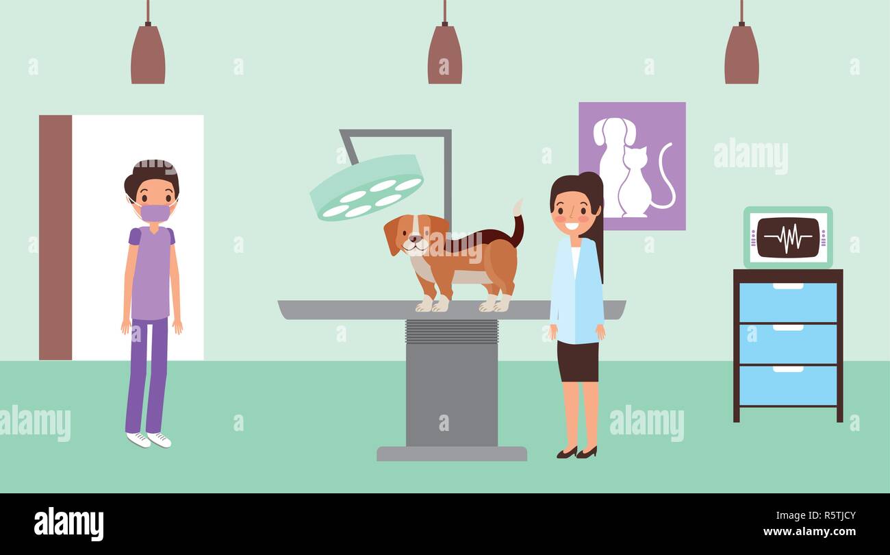 doctors with dog examination veterinary clinic petcare vector ...