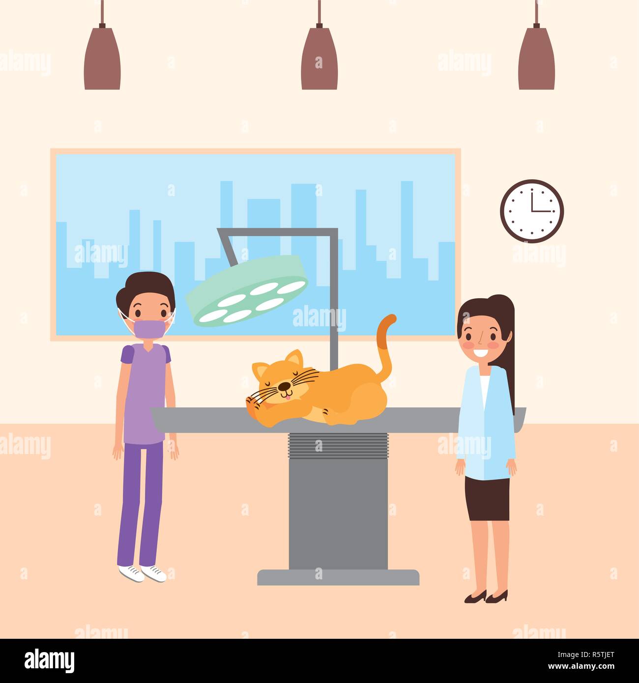 veterinary doctor with cat examination clinic vector illustration Stock ...