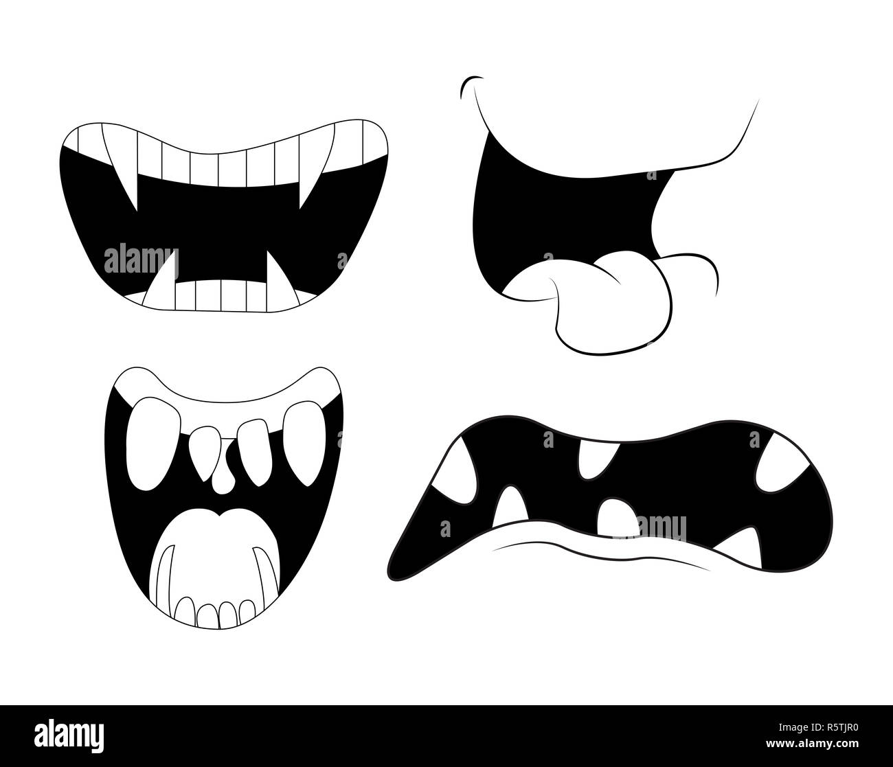 Cartoon smile, mouth, with teeth set. vector silhouette, outline ...