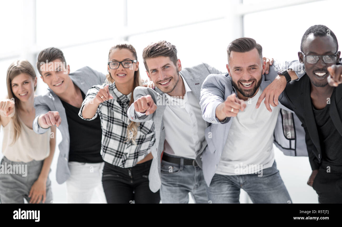 Group of people pointing at the camera and smiling - isolated Stock ...
