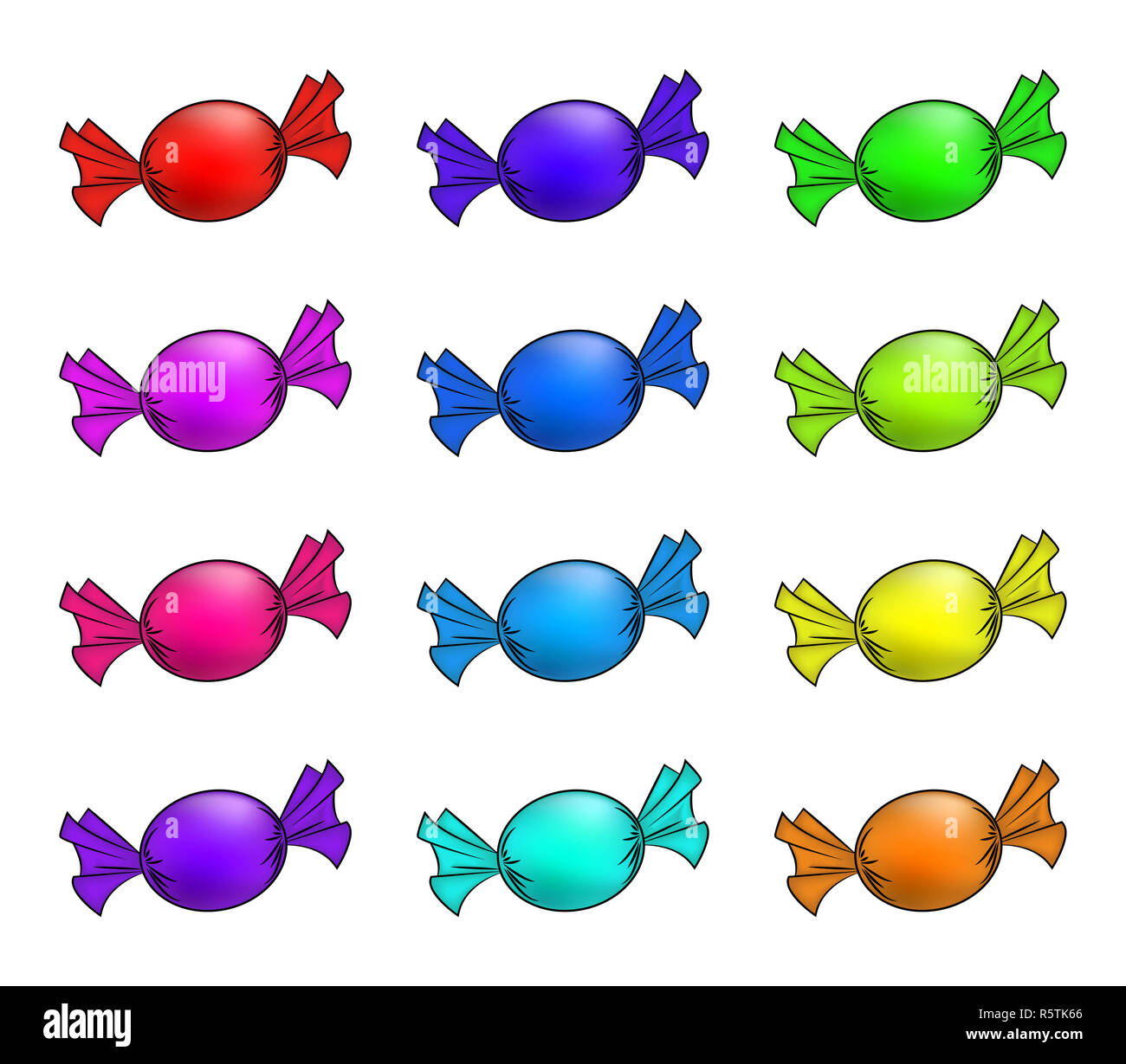 Christmas wrapped candy set. Colorful packaged sweet, goody in a piece ...