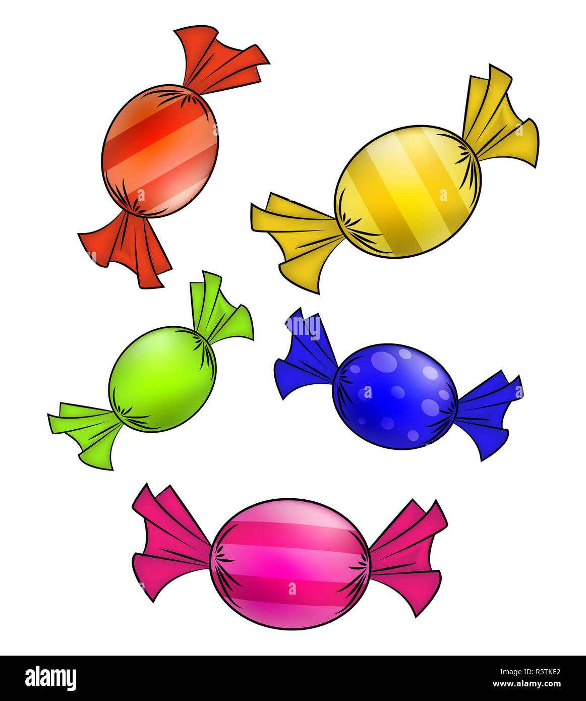 Christmas wrapped candy set. Colorful packaged sweet, goody in a piece ...