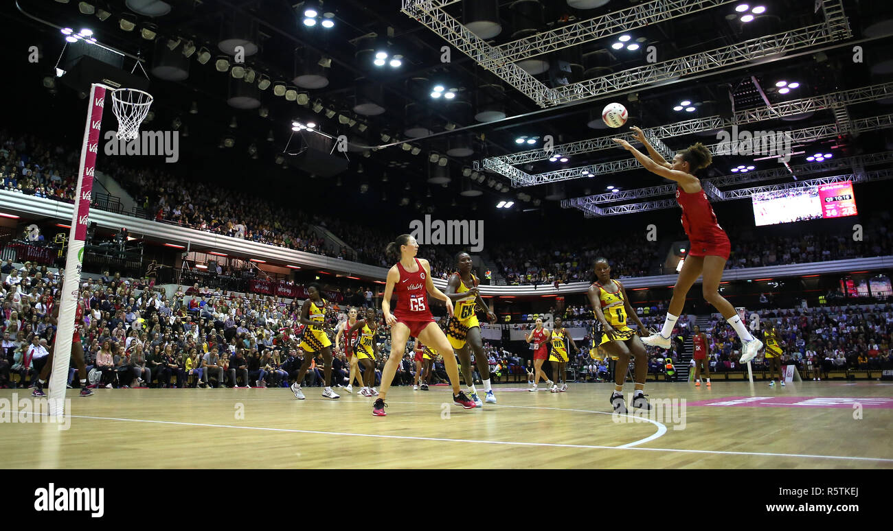 England Roses Serena Guthrie in action against the Uganda She Cranes ...