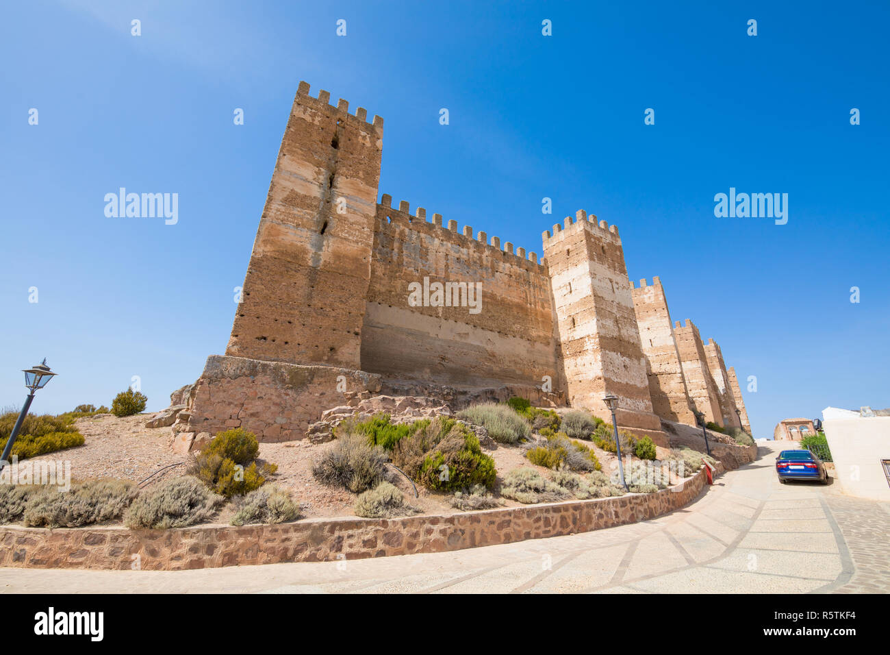 corner side of landmark ancient arab Castle of Burgalimar, from X ...