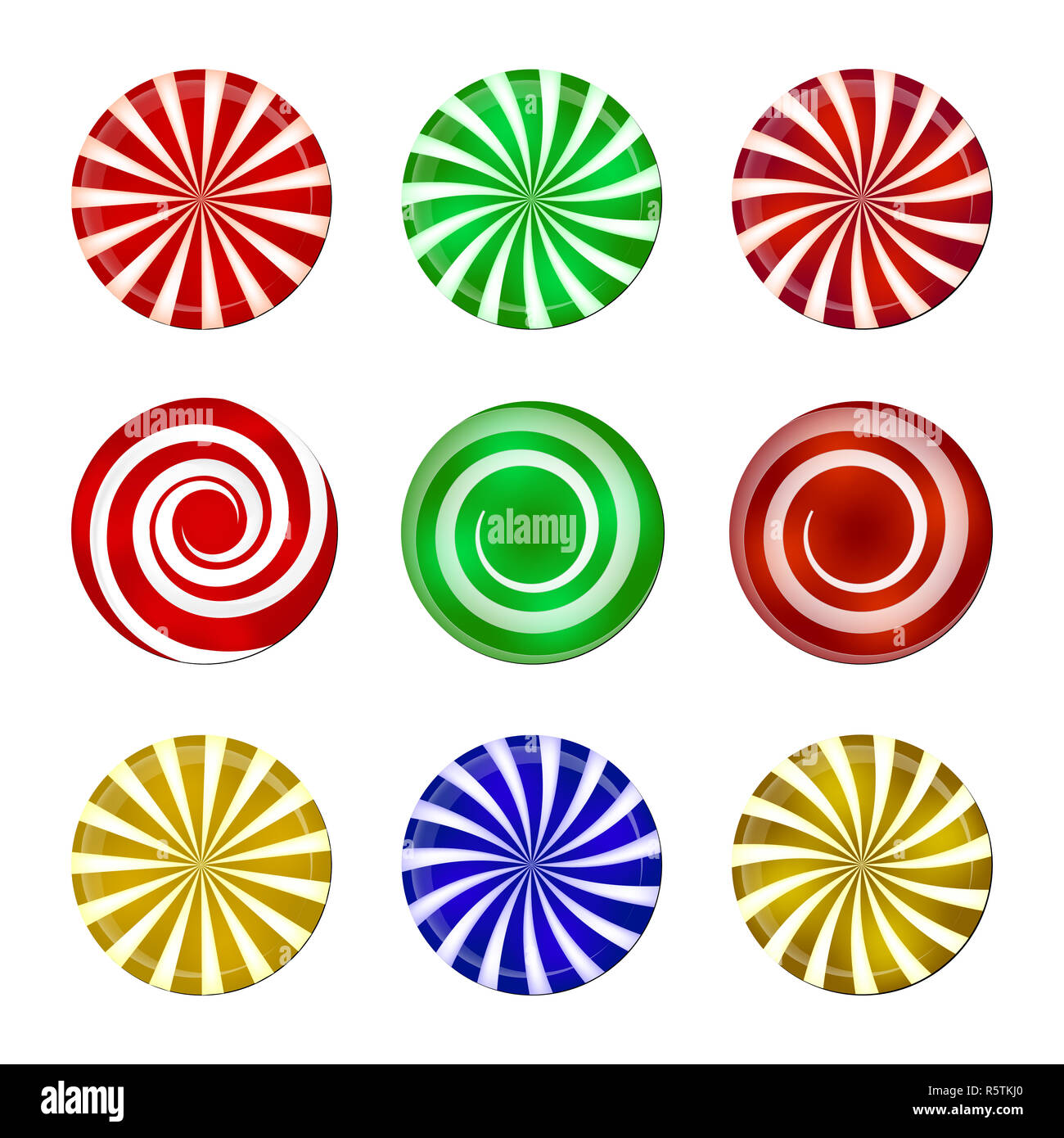 Christmas striped candy set. Spiral sweet mint goody with stripes ...