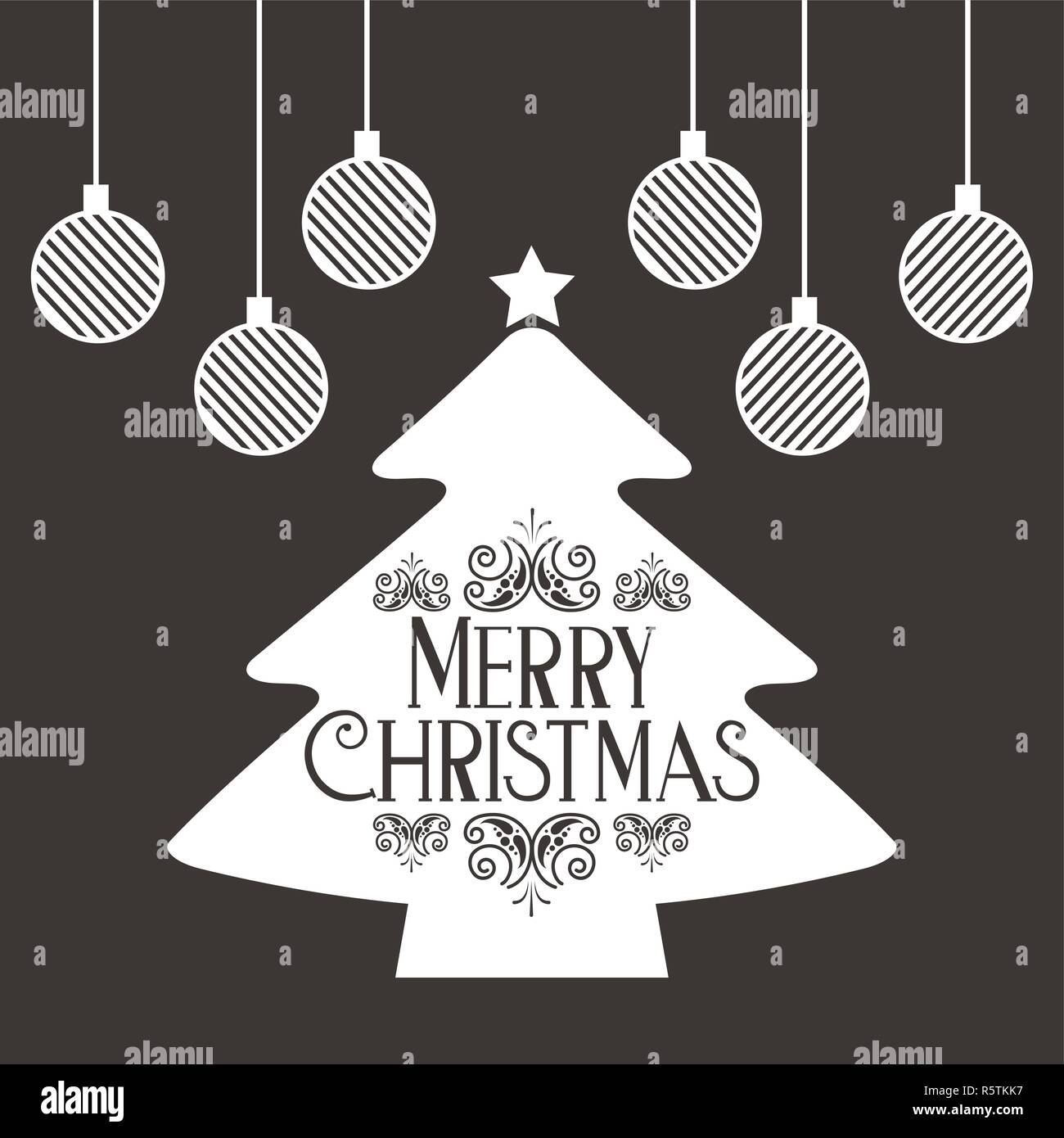 pine tree balls merry christmas decoration vector illustration Stock ...