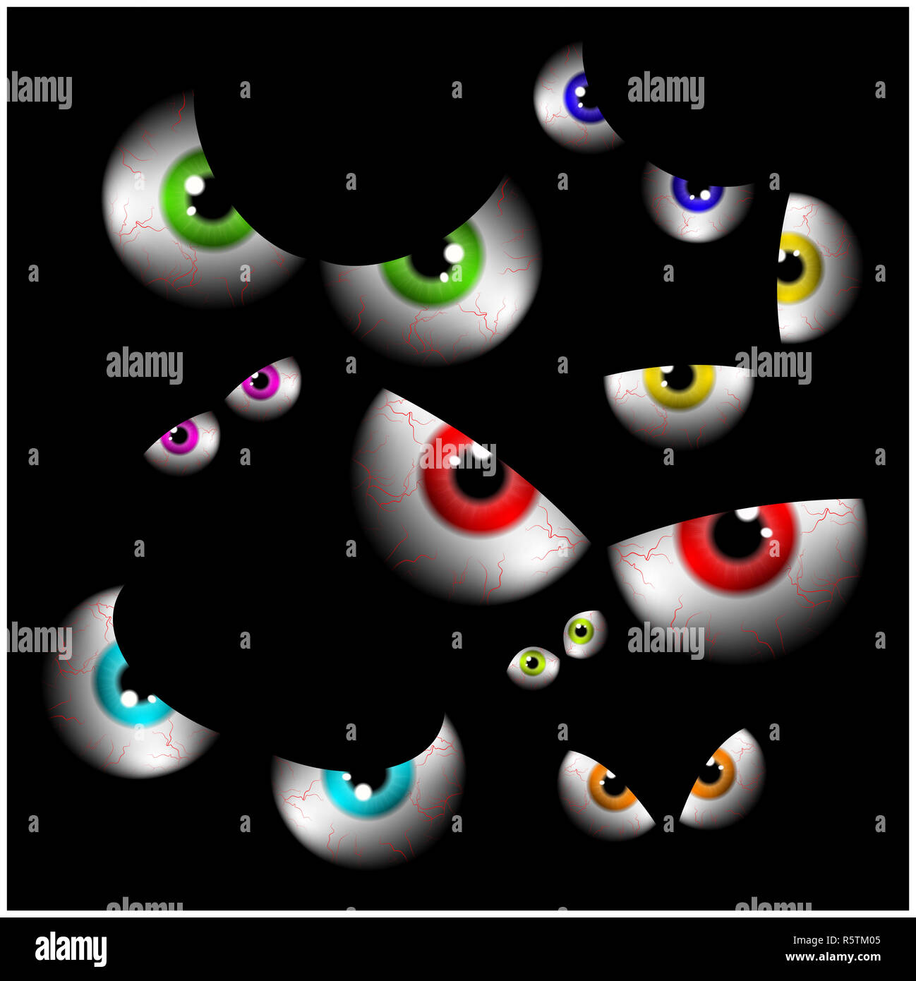 Set of realistic spooky, scary, human eye ball with colorful pupil ...